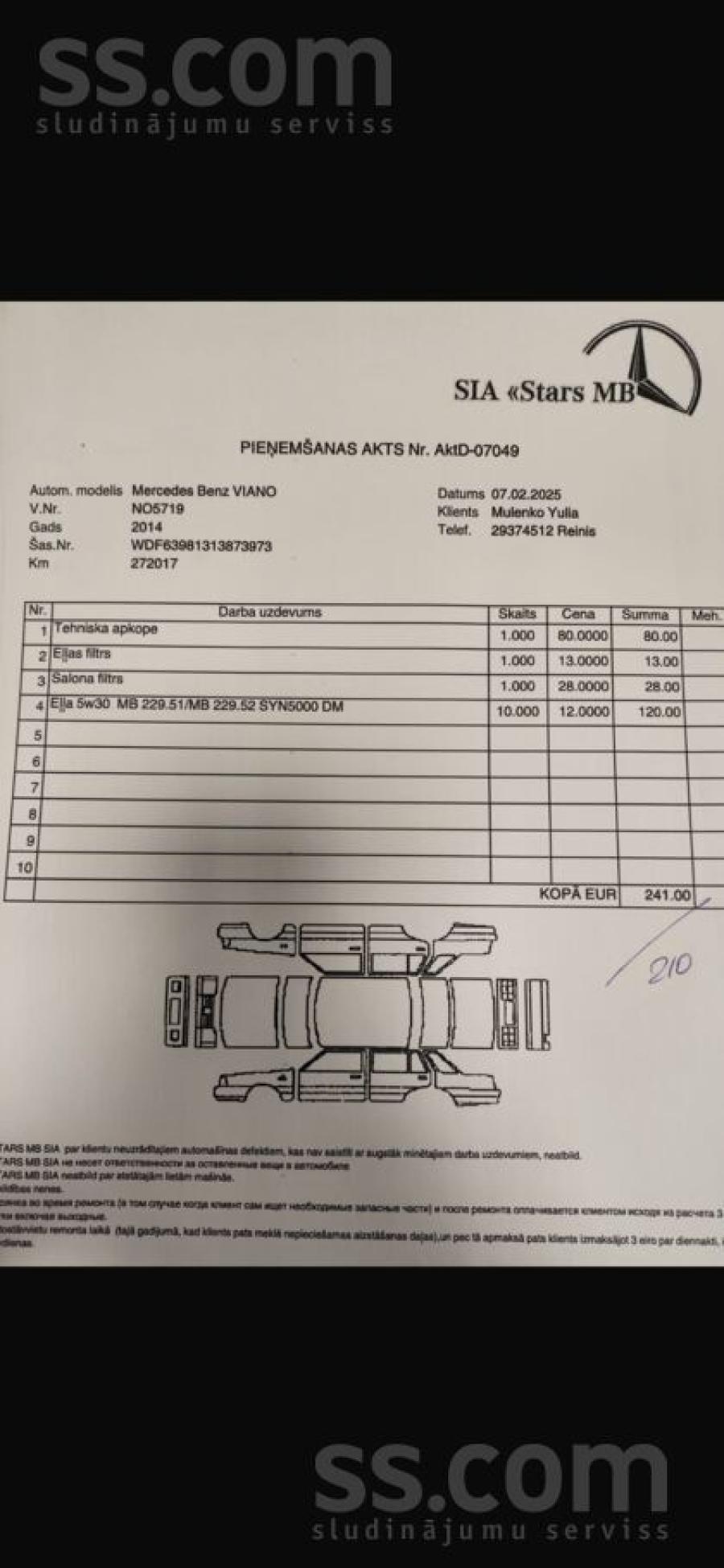 Черный Мерседес Виано 2014 в Рига, объемом двигателя 3.00 л и пробегом 285 тыс. км за 14400 €, фото 25 на AUTOMOTO.COM.LV