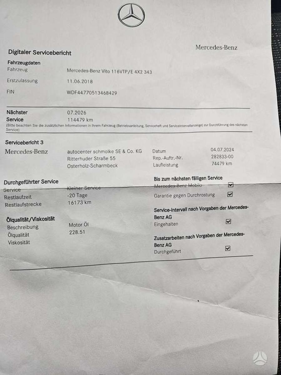 Черный Мерседес Вито 2018 в Вилкавишкис, объемом двигателя 2.10 л и пробегом 152 тыс. км за 19600 €, фото 15 на AUTOMOTO.COM.LV