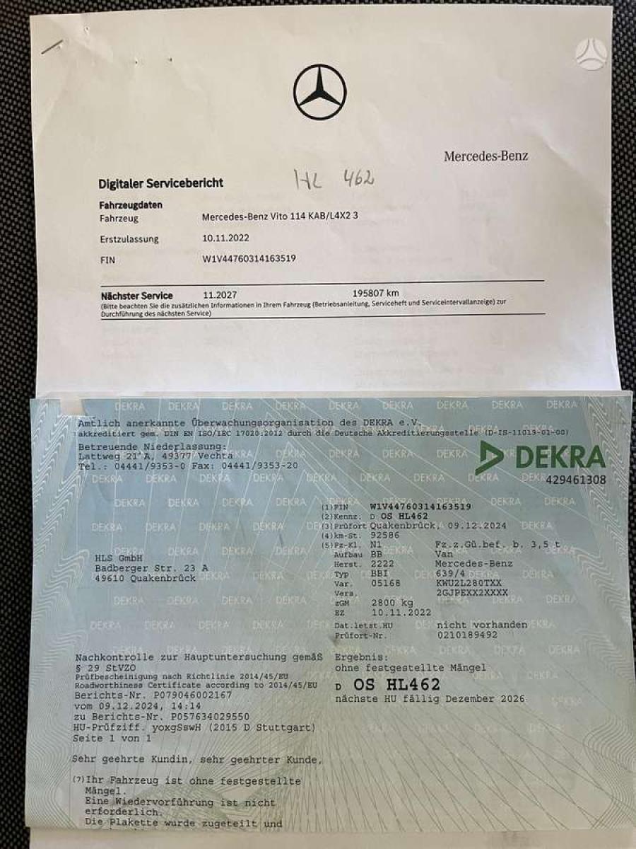 White Mercedes-Benz Vito 2022 in Panevezys, with an engine capacity of 1.95 L and mileage of 160 thousand km for 17500 €, photo 24 on AUTOMOTO.COM.LV