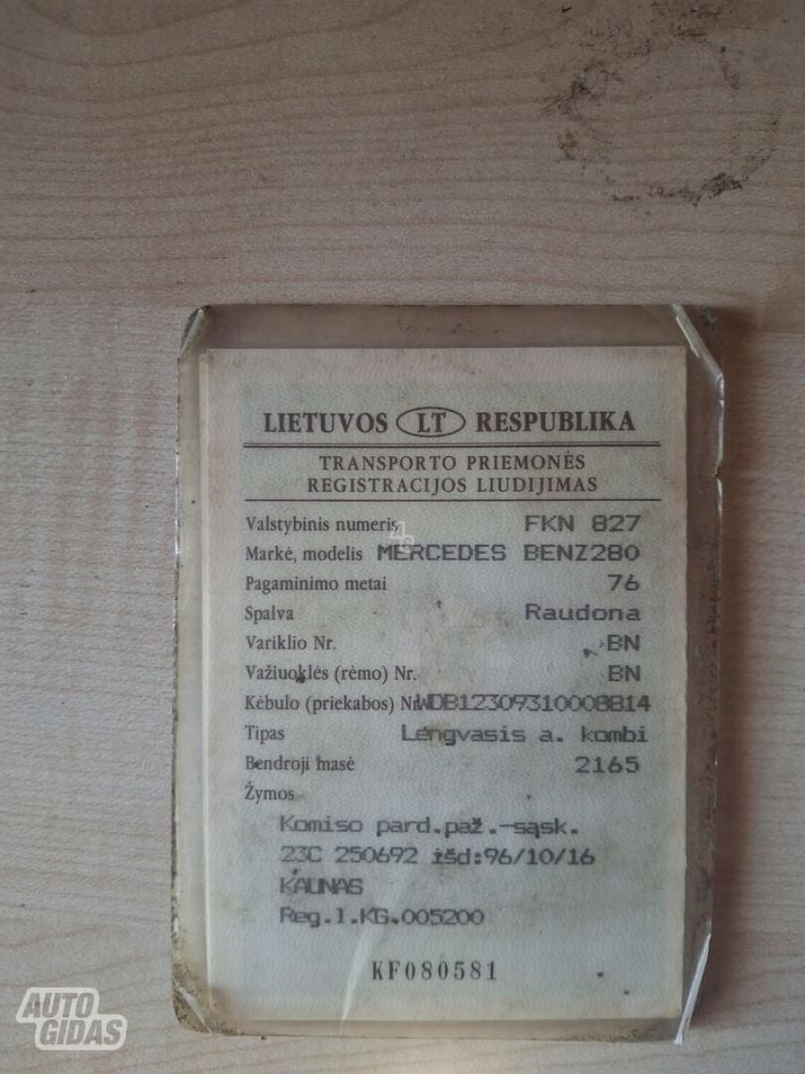 Красный Мерседес W 123 1986 в Каунас, объемом двигателя 2.80 л и пробегом 480 тыс. км за 3500 €, фото 6 на AUTOMOTO.COM.LV