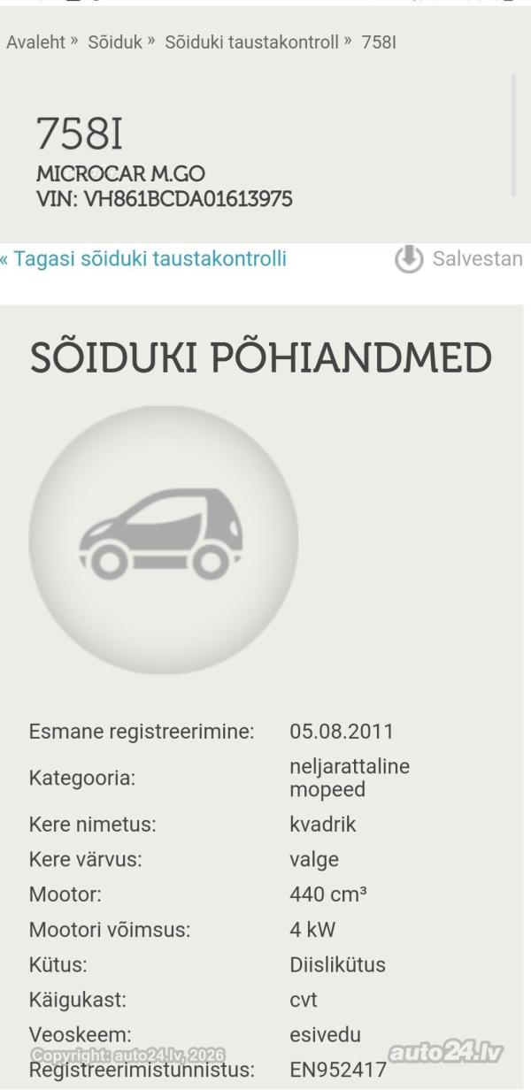 White Microcar M.GO 2011 in Kohtla-Jarve, with an engine capacity of 0.00 L and mileage of 0 thousand km for 3490 €, photo 2 on AUTOMOTO.COM.LV