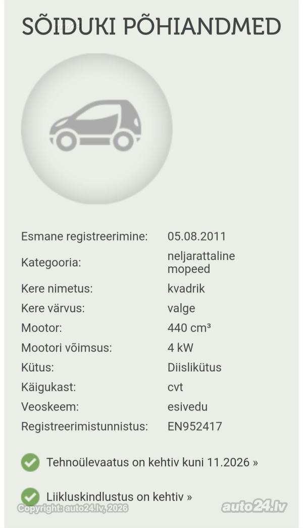 White Microcar M.GO 2011 in Kohtla-Jarve, with an engine capacity of 0.00 L and mileage of 0 thousand km for 3490 €, photo 3 on AUTOMOTO.COM.LV