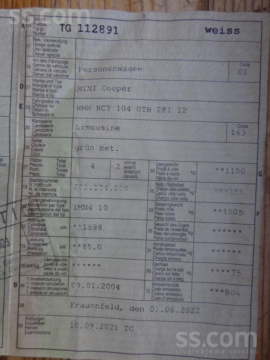 Зеленый Мини Купер 2004 в Рига, объемом двигателя 1.60 л и пробегом 271 тыс. км за 2200 €, фото 8 на AUTOMOTO.COM.LV