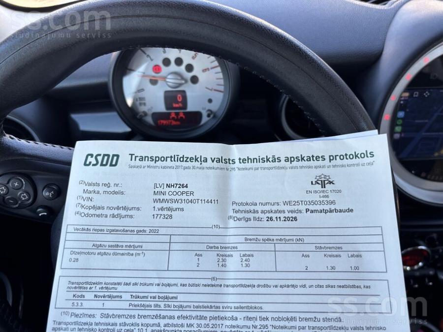 White MINI Cooper 2011 in Riga, with an engine capacity of 1.60 L and mileage of 180 thousand km for 4499 €, photo 10 on AUTOMOTO.COM.LV