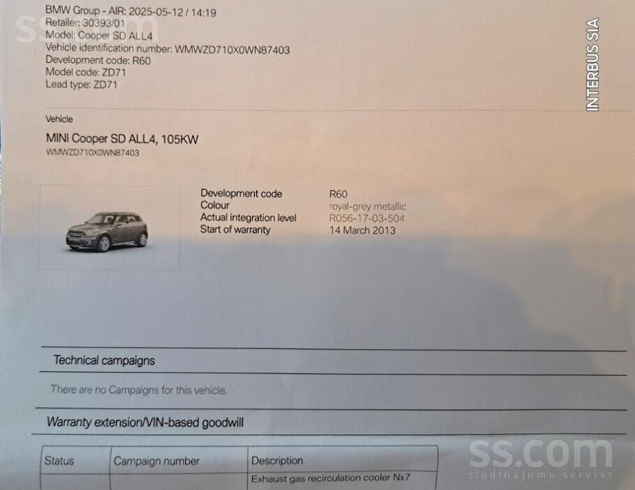 White MINI Countryman 2013 in Riga, with an engine capacity of 2.00 L and mileage of 0 thousand km for 6900 €, photo 26 on AUTOMOTO.COM.LV