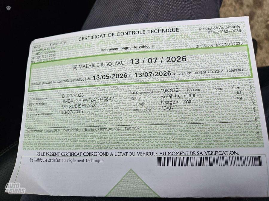 Brown Mitsubishi ASX 2015 in Siauliai, with an engine capacity of 1.80 L and mileage of 217 thousand km for 7450 €, photo 28 on AUTOMOTO.COM.LV