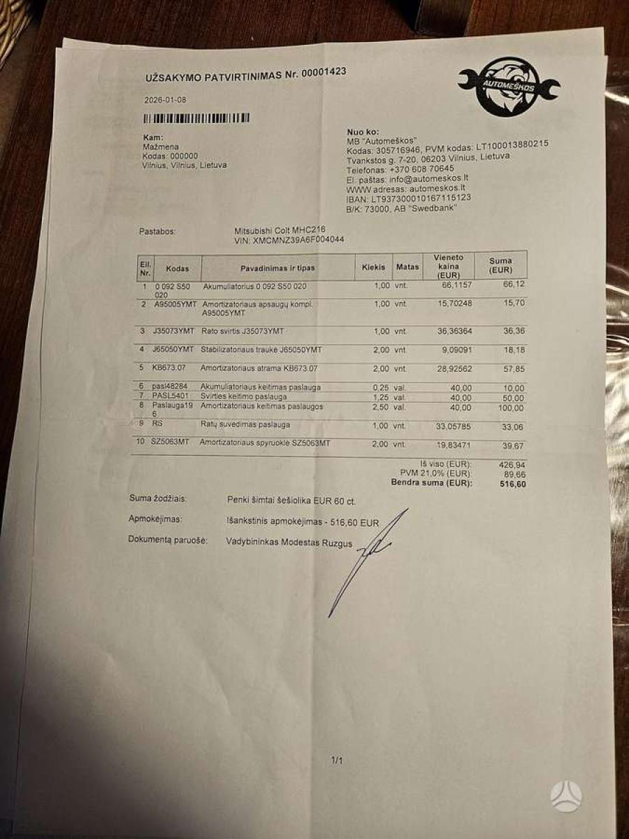 Зеленый Мицубиси Кольт 2005 в Вильнюс, объемом двигателя 1.49 л и пробегом 318 тыс. км за 1200 €, фото 17 на AUTOMOTO.COM.LV