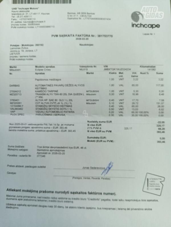 Red Mitsubishi Eclipse Cross 2018 in Jonava, with an engine capacity of 1.50 L and mileage of 144 thousand km for 12500 €, photo 9 on AUTOMOTO.COM.LV
