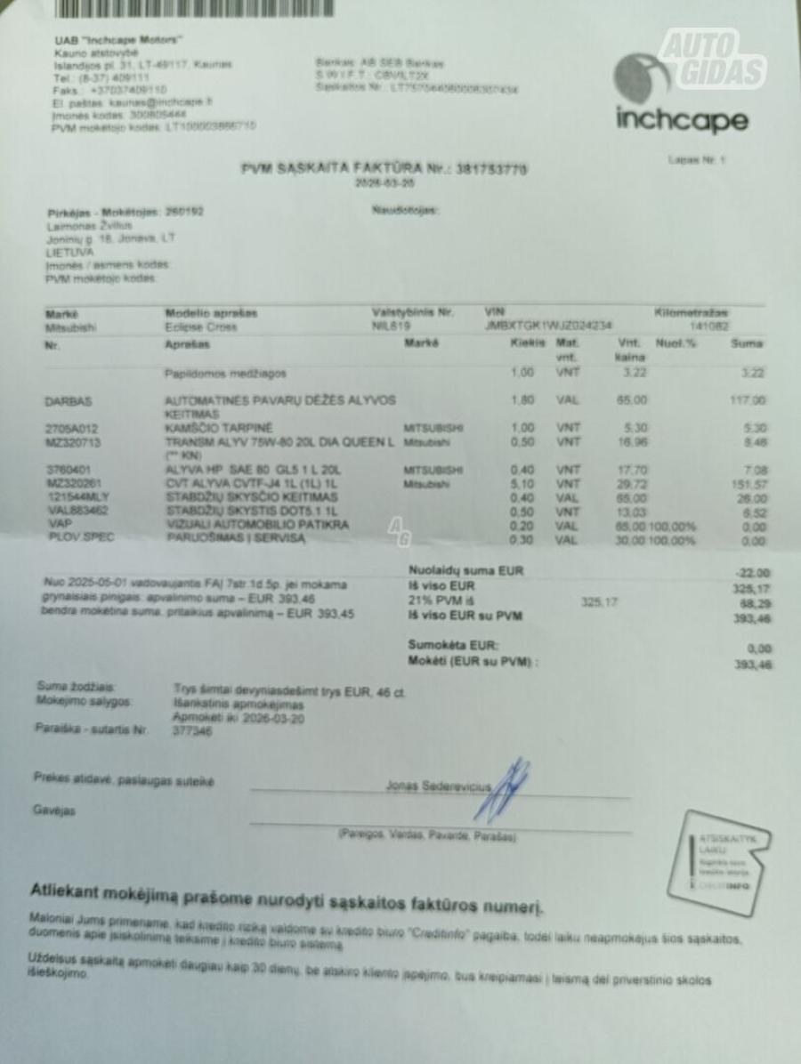 Sarkans Mitsubishi Eclipse Cross 2018 Jonava, ar dzinēja tilpumu 1.50 L un nobraukumu 144 tūkst. km par 12500 €, foto 10 vietnē AUTOMOTO.COM.LV