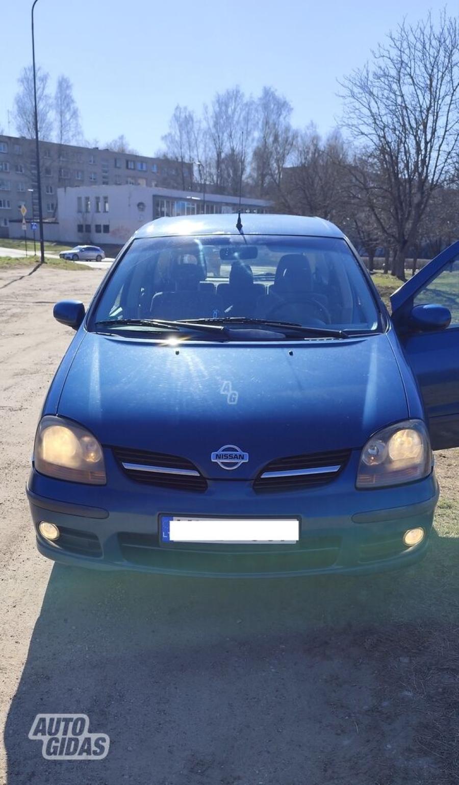 Blue Nissan Almera Tino 2003 in Vilnius, with an engine capacity of 1.80 L and mileage of 242 thousand km for 855 €, photo 1 on AUTOMOTO.COM.LV