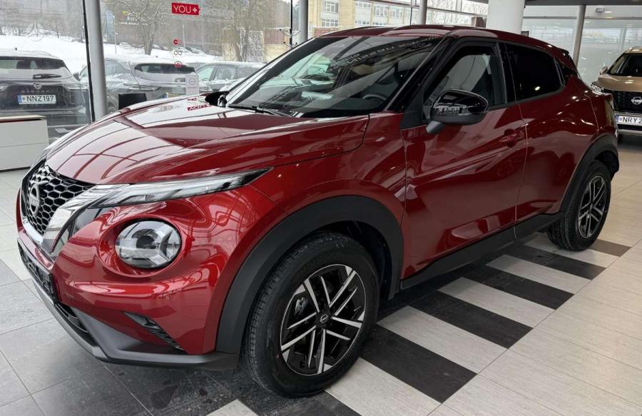 Red Nissan Juke 2025 in Vilnius, with an engine capacity of 1.00 L and mileage of 24 thousand km for 24189 €, photo 1 on AUTOMOTO.COM.LV