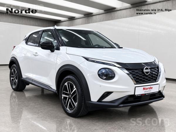 Nissan Juke 2025 in Riga on AUTOMOTO.COM.LV White Nissan Juke 2025 in Riga, with an engine capacity of 1.60 L and mileage of 26 thousand km for 24590 €, photo 3 on AUTOMOTO.COM.LV