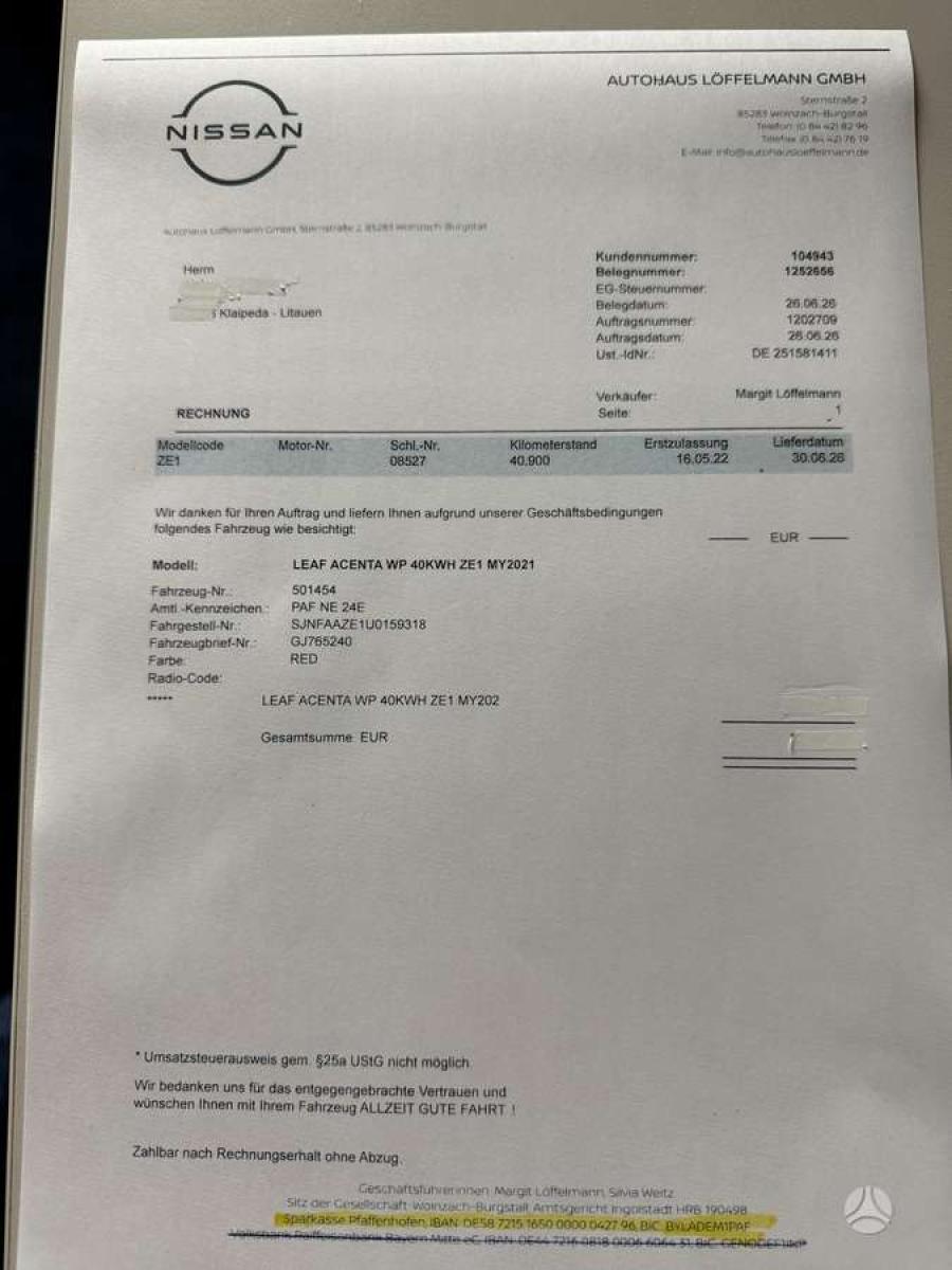 Sarkans Nissan Leaf 2022 Klaipėda, ar dzinēja tilpumu 0.00 L un nobraukumu 42 tūkst. km par 14800 €, foto 13 vietnē AUTOMOTO.COM.LV