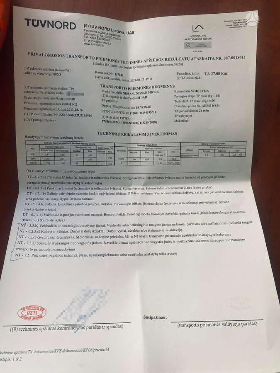 Белый Ниссан Микра 2009 в Вильнюс, объемом двигателя 1.24 л и пробегом 193 тыс. км за 500 €, фото 8 на AUTOMOTO.COM.LV