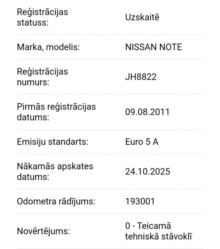 Grey Nissan Note 2011 in Riga, with an engine capacity of 1.50 L and mileage of 193 thousand km for 3300 €, photo 13 on AUTOMOTO.COM.LV