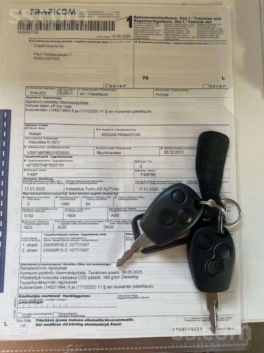 Black Nissan Primastar 2010 in Bauska, with an engine capacity of 2.00 L and mileage of 0 thousand km for 4990 €, photo 18 on AUTOMOTO.COM.LV