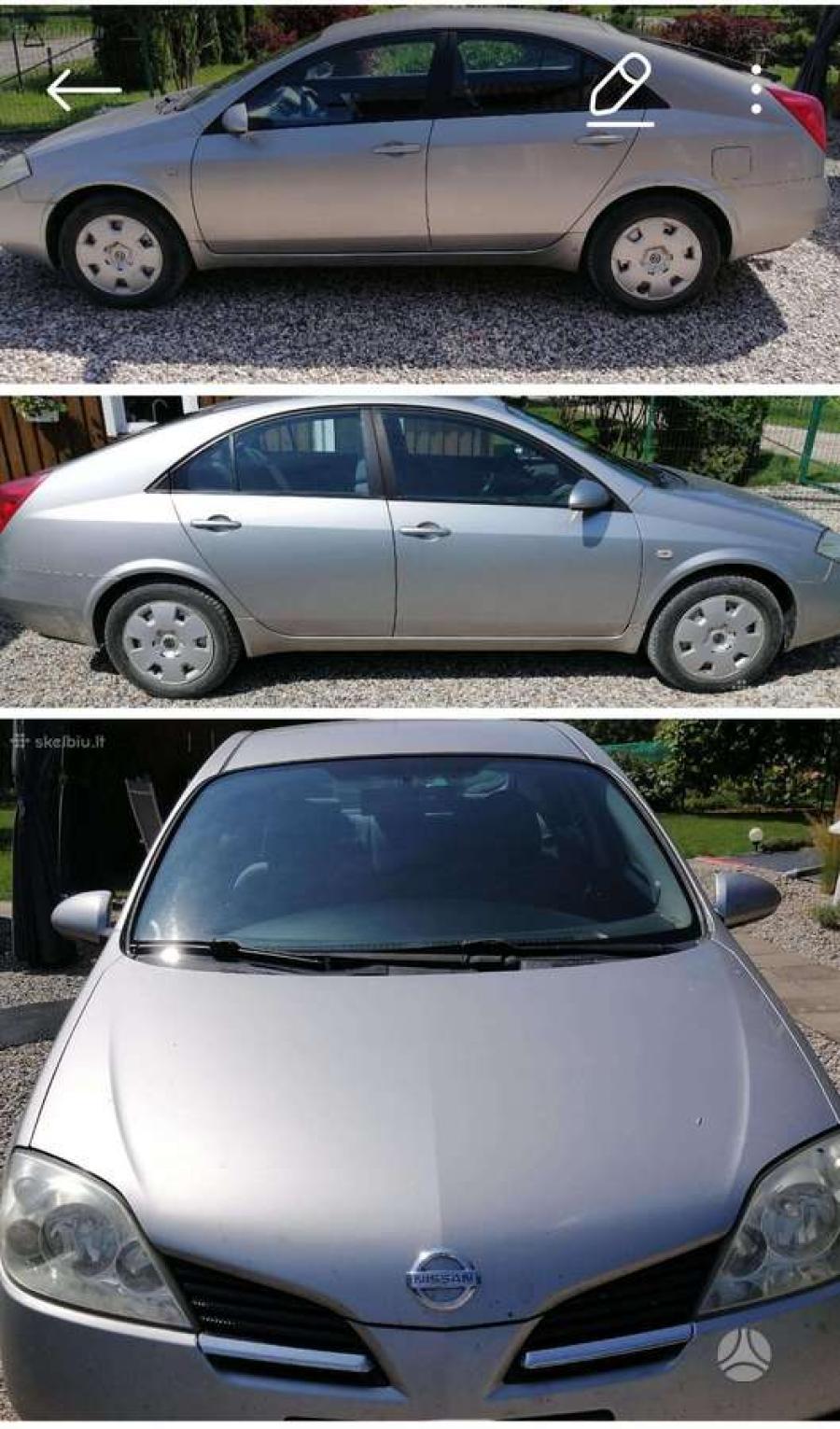 Pelēks Nissan Primera 2005 Viļņa, ar dzinēja tilpumu 1.87 L un nobraukumu 268 tūkst. km par 1100 €, foto 1 vietnē AUTOMOTO.COM.LV