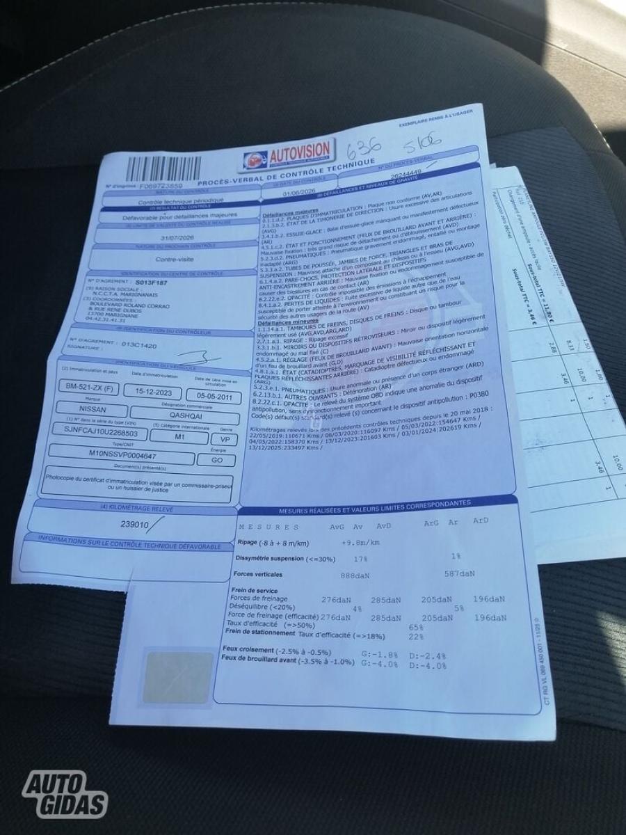 Nissan Qashqai 2011 Šilutė, ar dzinēja tilpumu 1.50 L un nobraukumu 244 tūkst. km par 4350 €, foto 9 vietnē AUTOMOTO.COM.LV
