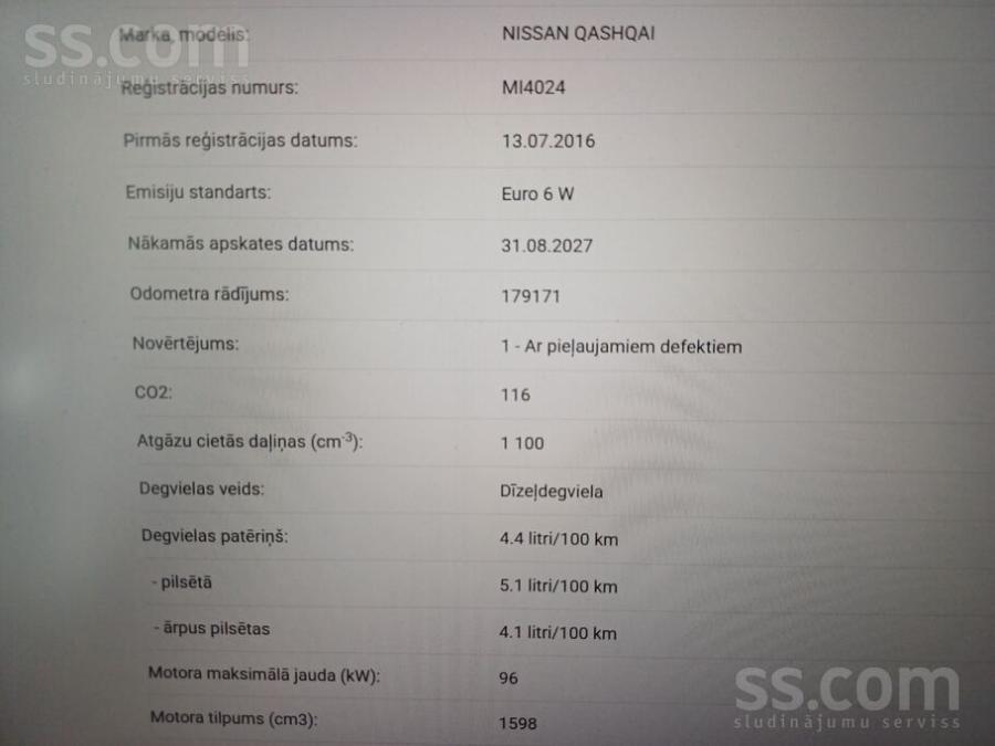 Серый Ниссан Кашкай 2016 в Рига, объемом двигателя 1.60 л и пробегом 179 тыс. км за 6900 €, фото 9 на AUTOMOTO.COM.LV