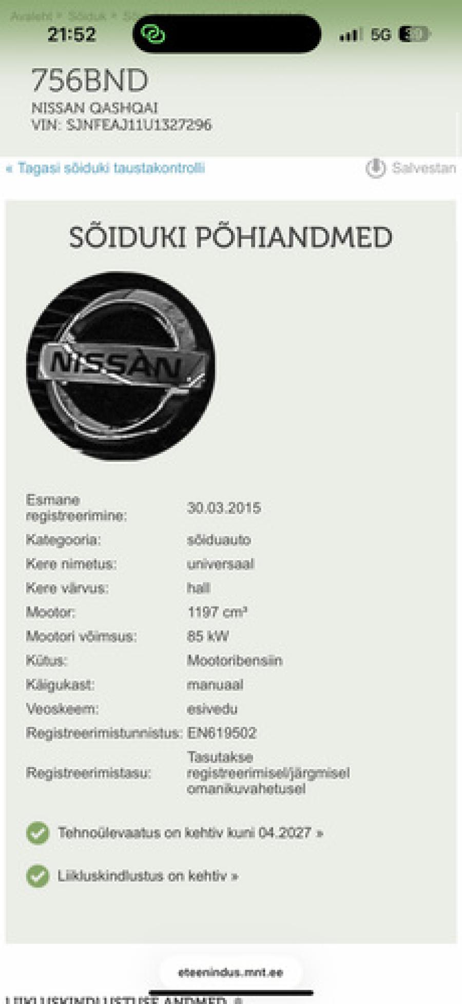Grey Nissan Qashqai 2015 in Rakvere, with an engine capacity of 0.00 L and mileage of 165 thousand km for 7300 €, photo 10 on AUTOMOTO.COM.LV