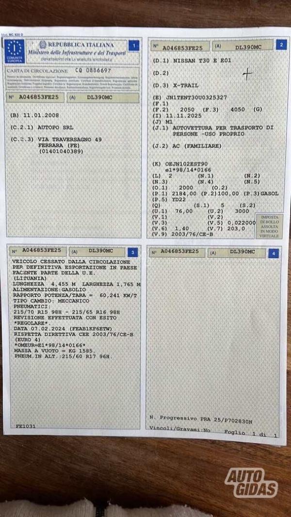 Ниссан ИксТрейл 2008 в Паневежис, объемом двигателя 2.20 л и пробегом 360 тыс. км за 2999 €, фото 10 на AUTOMOTO.COM.LV