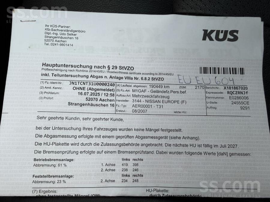Pelēks Nissan X-Trail 2007 Rīga, ar dzinēja tilpumu 2.00 L un nobraukumu 201 tūkst. km par 5750 €, foto 35 vietnē AUTOMOTO.COM.LV