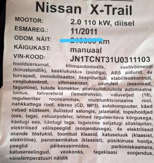 Grey Nissan X-Trail 2011 in Valga, with an engine capacity of 0.11 L and mileage of 267 thousand km for 7200 €, photo 19 on AUTOMOTO.COM.LV