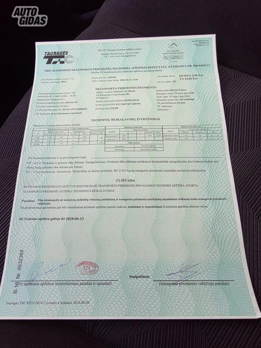 Белый Ниссан ИксТрейл 2015 в Таураге, объемом двигателя 1.60 л и пробегом 225 тыс. км за 8000 €, фото 23 на AUTOMOTO.COM.LV