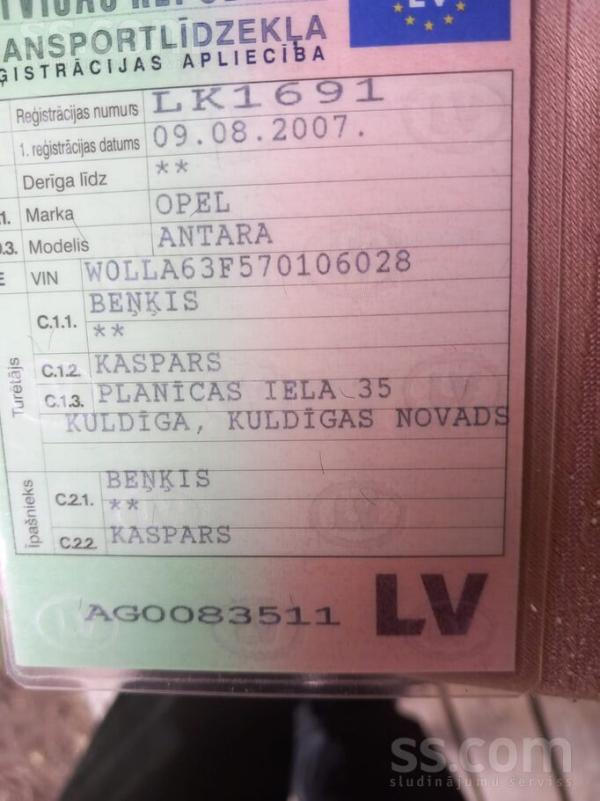 Melns Opel Antara 2007 Kuldīga, ar dzinēja tilpumu 1.90 L un nobraukumu 240 tūkst. km par 1700 €, foto 5 vietnē AUTOMOTO.COM.LV
