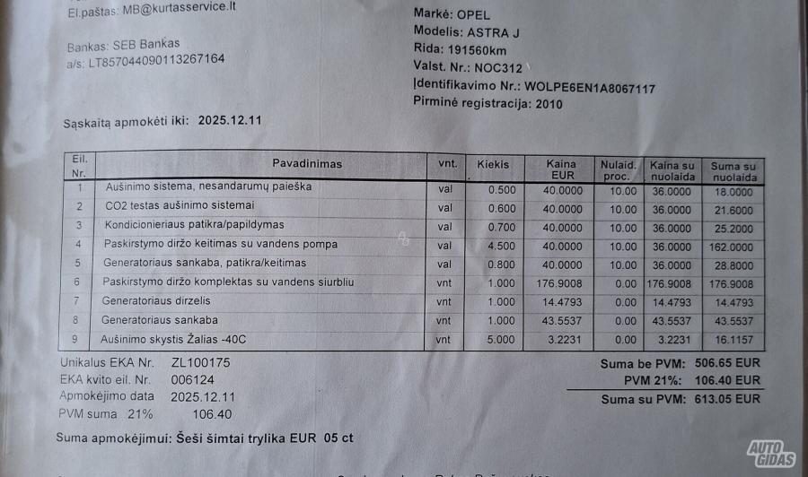 Черный Опель Астра 2010 в Каунас, объемом двигателя 2.00 л и пробегом 192 тыс. км за 3700 €, фото 10 на AUTOMOTO.COM.LV