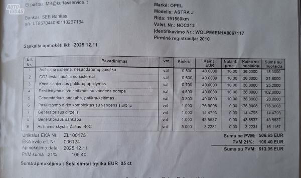 Melns Opel Astra 2010 Kauņa, ar dzinēja tilpumu 2.00 L un nobraukumu 192 tūkst. km par 3300 €, foto 10 vietnē AUTOMOTO.COM.LV