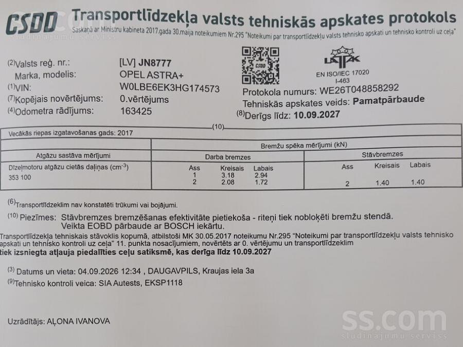 Black Opel Astra 2017 in Daugavpils, with an engine capacity of 1.60 L and mileage of 165 thousand km for 7990 €, photo 12 on AUTOMOTO.COM.LV
