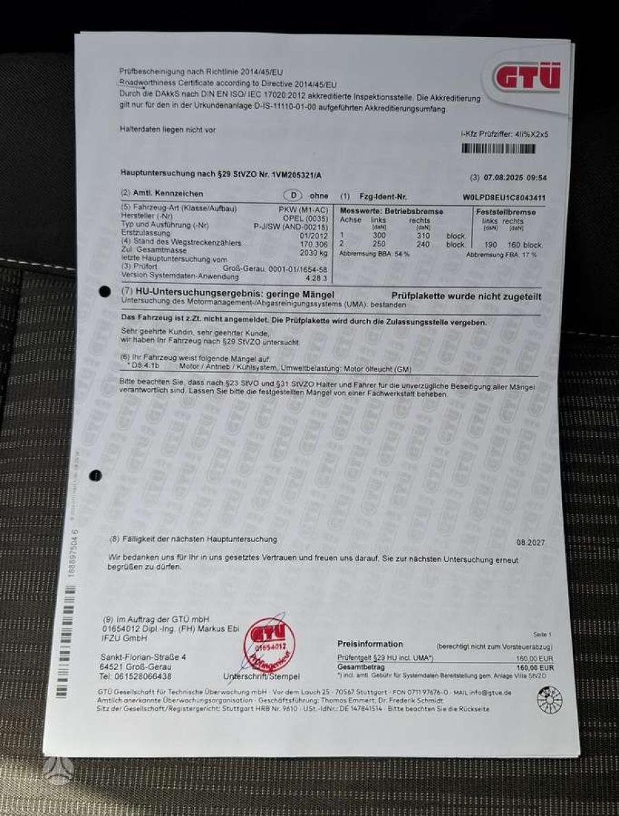 Blue Opel Astra 2012 in Utena, with an engine capacity of 1.40 L and mileage of 177 thousand km for 2900 €, photo 9 on AUTOMOTO.COM.LV