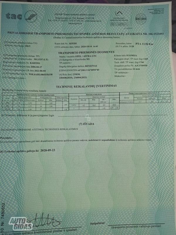 Серый Опель Астра 2006 в Каунас, объемом двигателя 1.80 л и пробегом 240 тыс. км за 1345 €, фото 11 на AUTOMOTO.COM.LV