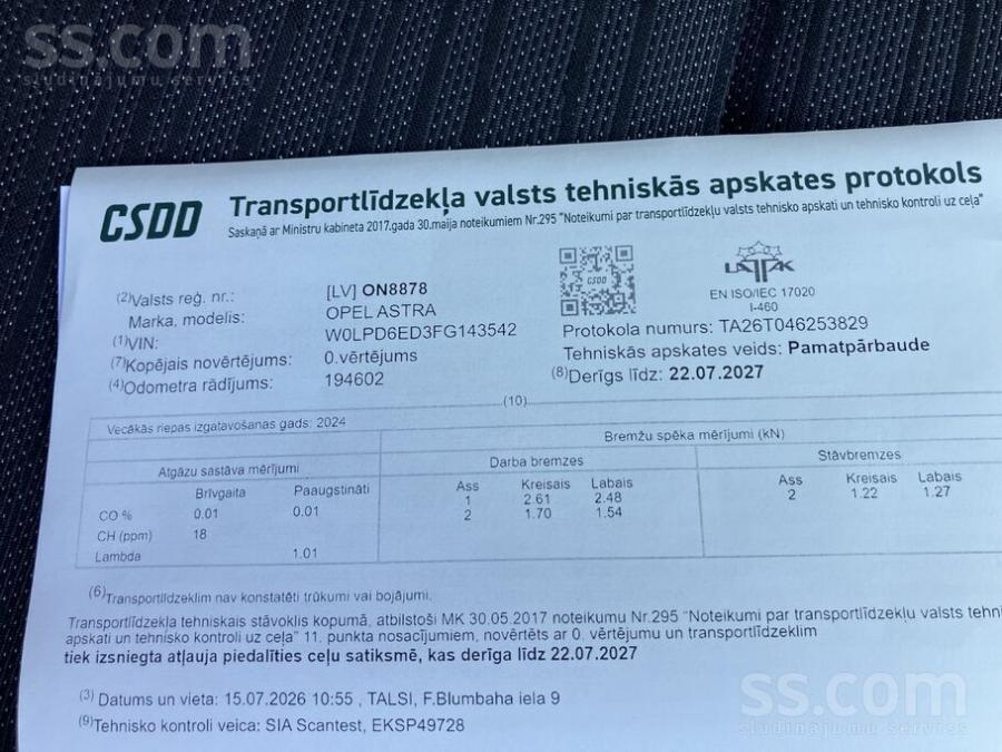 Серый Опель Астра 2015 в Талси, объемом двигателя 1.60 л и пробегом 195 тыс. км за 6500 €, фото 19 на AUTOMOTO.COM.LV