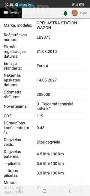 Grey Opel Astra 2010 in Riga, with an engine capacity of 1.70 L and mileage of 214 thousand km for 3000 €, photo 21 on AUTOMOTO.COM.LV