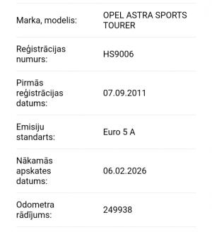 Grey Opel Astra 2011 in Riga, with an engine capacity of 1.70 L and mileage of 249 thousand km for 2750 €, photo 8 on AUTOMOTO.COM.LV