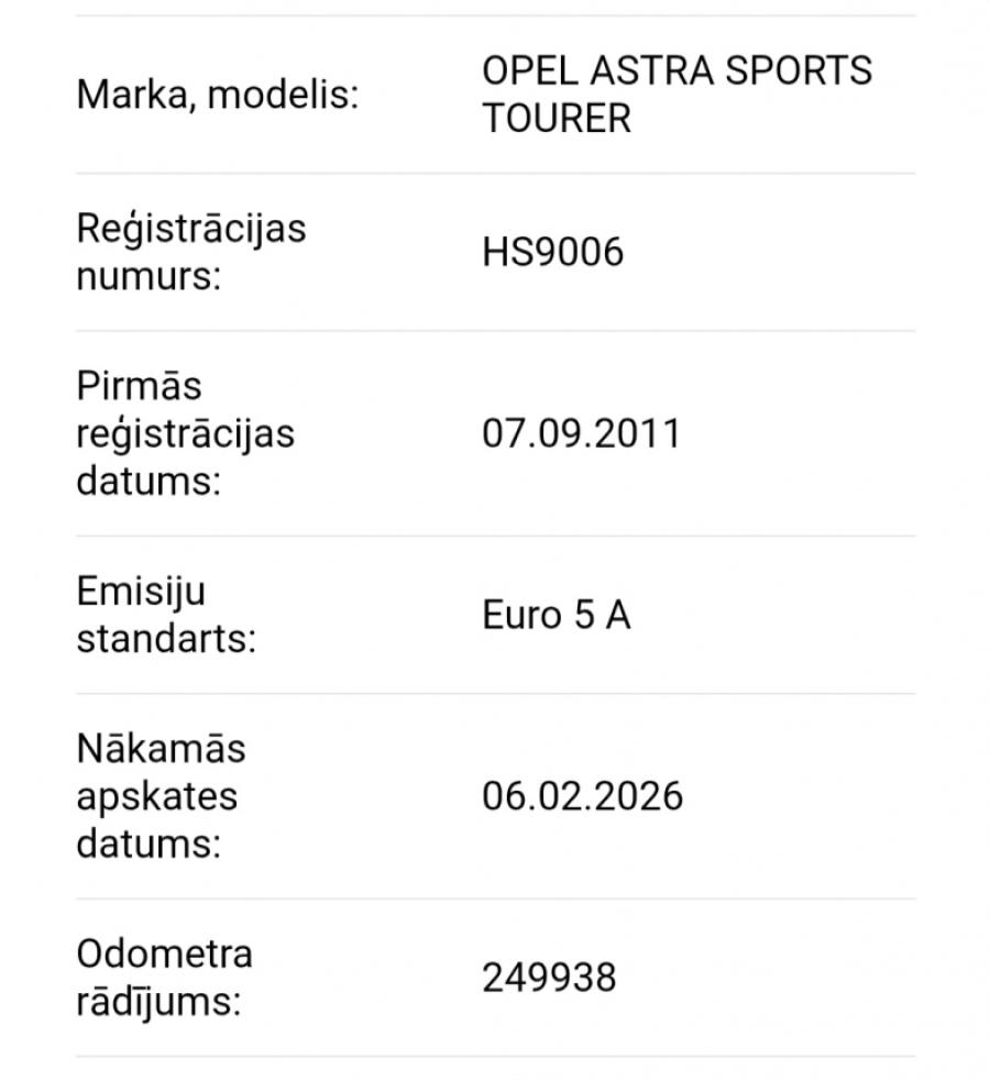Grey Opel Astra 2011 in Riga, with an engine capacity of 1.70 L and mileage of 249 thousand km for 2750 €, photo 8 on AUTOMOTO.COM.LV