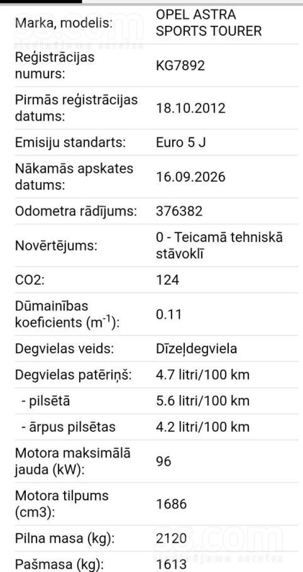 Pelēks Opel Astra 2012 Saldus, ar dzinēja tilpumu 1.60 L un nobraukumu 383 tūkst. km par 2200 €, foto 9 vietnē AUTOMOTO.COM.LV