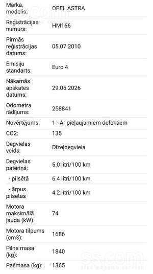 Opel Astra 2010 in Riga, with an engine capacity of 1.70 L and mileage of 259 thousand km for 1490 €, photo 19 on AUTOMOTO.COM.LV