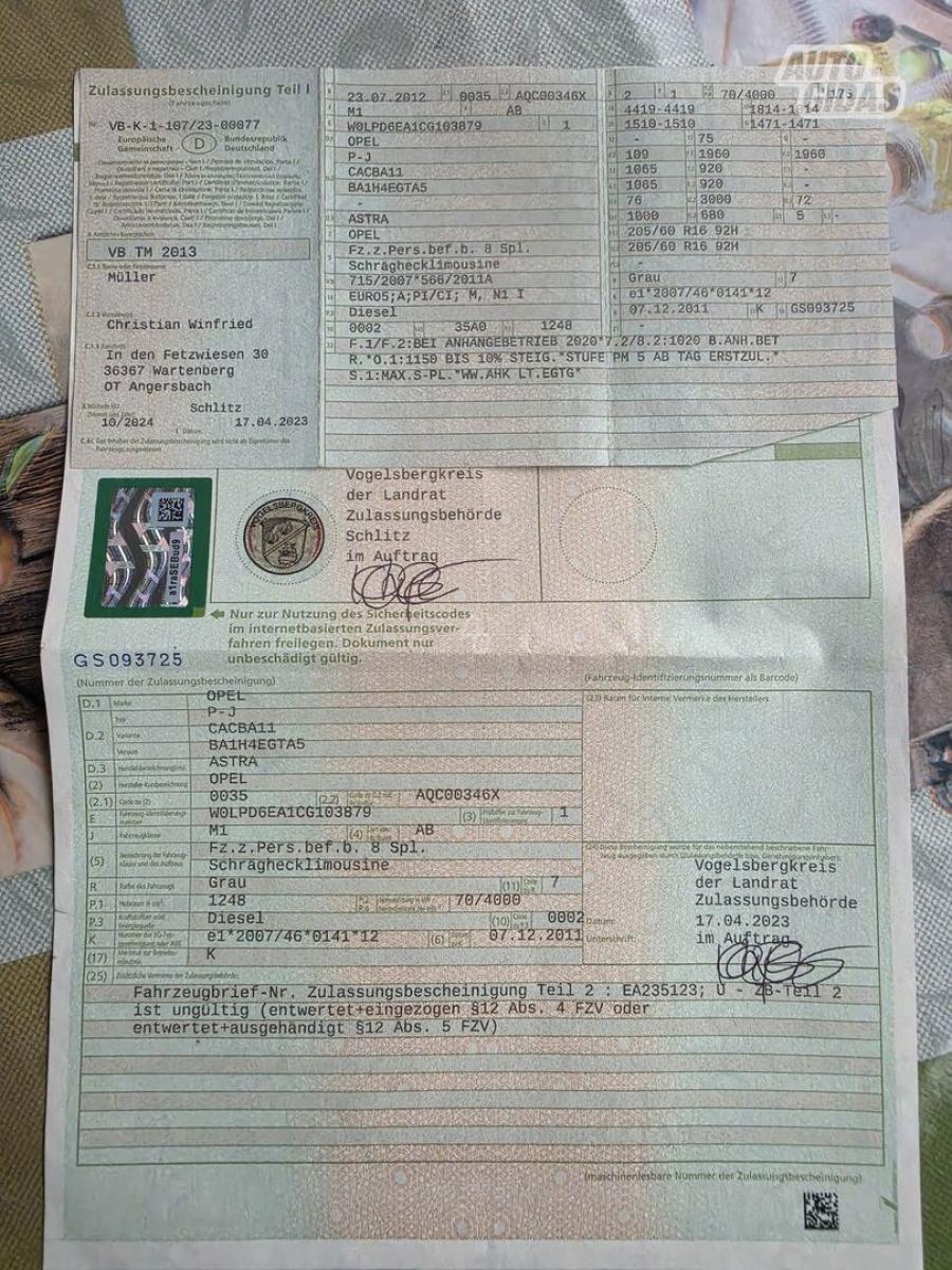Opel Astra 2012 in Vilnius, with an engine capacity of 1.20 L and mileage of 185 thousand km for 2600 €, photo 10 on AUTOMOTO.COM.LV