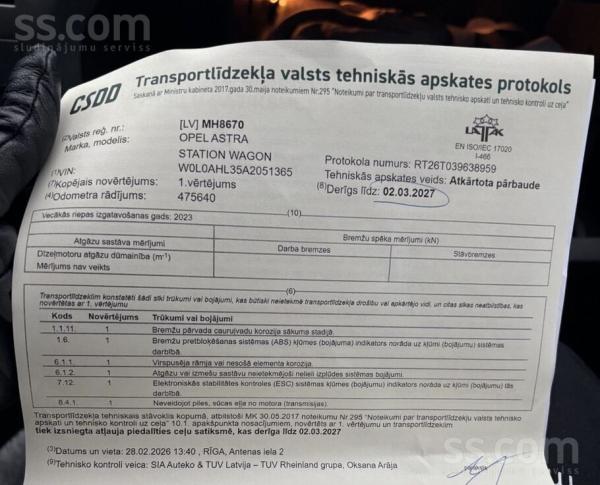 Opel Astra 2010 in Riga, with an engine capacity of 1.60 L and mileage of 476 thousand km for 1000 €, photo 4 on AUTOMOTO.COM.LV