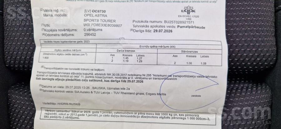 Opel Astra 2014 in Bauska, with an engine capacity of 1.60 L and mileage of 297 thousand km for 2950 €, photo 7 on AUTOMOTO.COM.LV