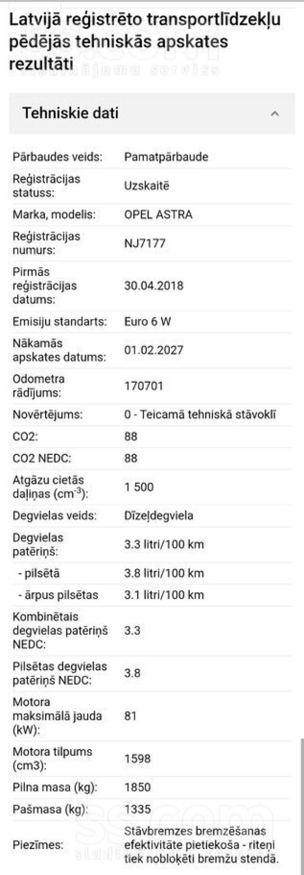 Белый Опель Астра 2018 в Рига, объемом двигателя 1.60 л и пробегом 171 тыс. км за 2500 €, фото 7 на AUTOMOTO.COM.LV
