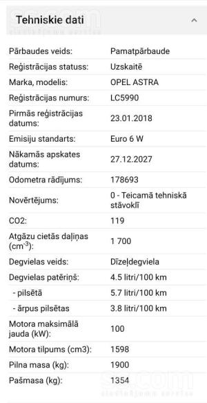White Opel Astra 2018 in Riga, with an engine capacity of 1.60 L and mileage of 185 thousand km for 7700 €, photo 21 on AUTOMOTO.COM.LV