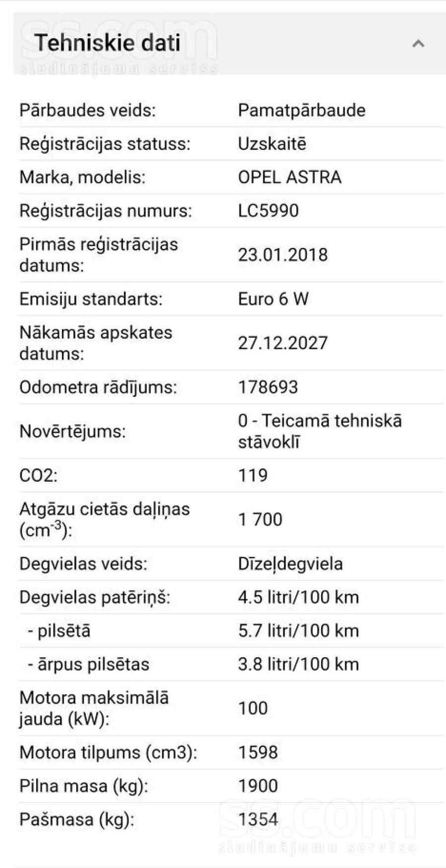 White Opel Astra 2018 in Riga, with an engine capacity of 1.60 L and mileage of 185 thousand km for 7700 €, photo 21 on AUTOMOTO.COM.LV