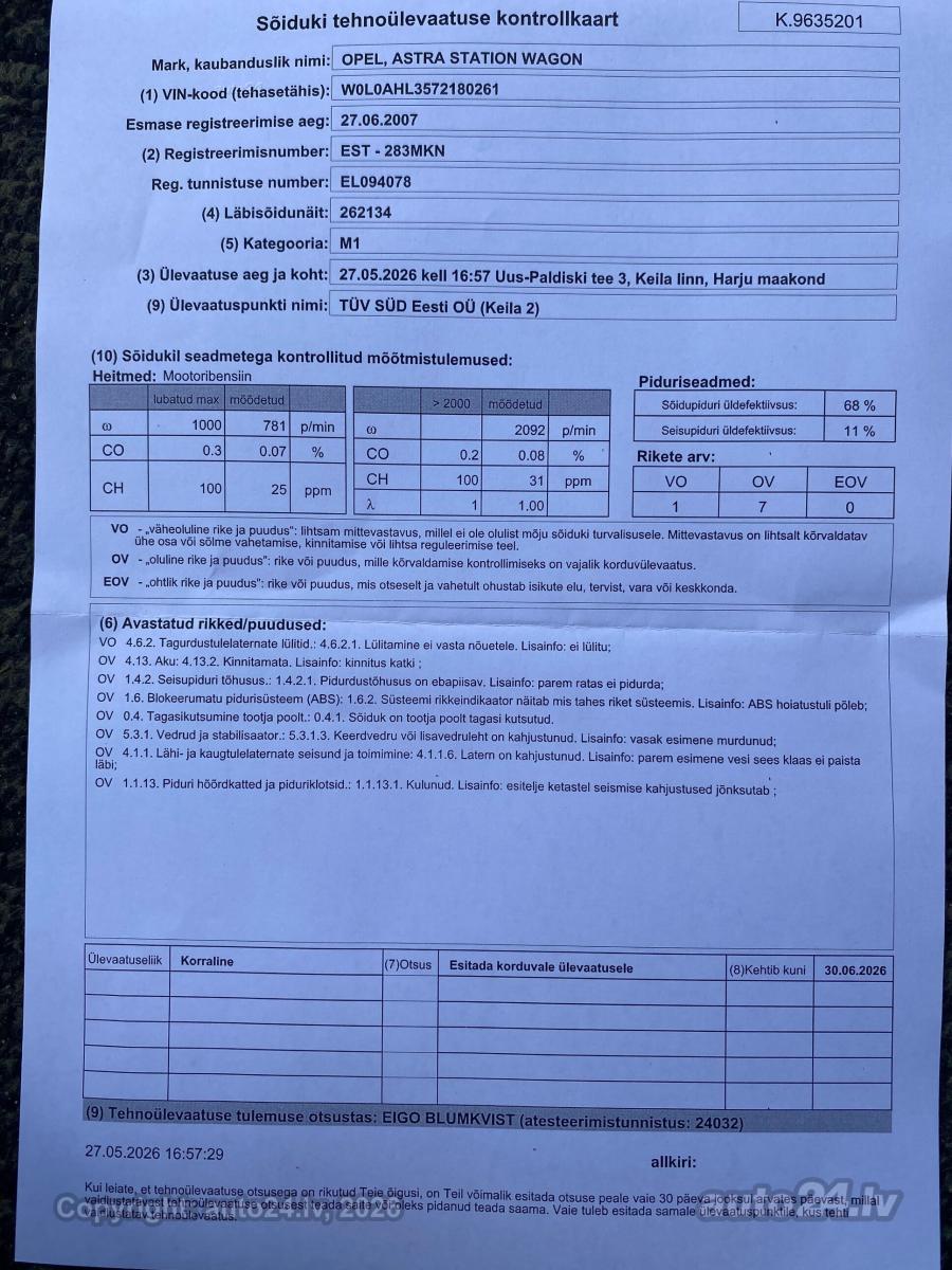 Balts Opel Astra 2007 Tallina, ar dzinēja tilpumu 1.40 L un nobraukumu 262 tūkst. km par 450 €, foto 1 vietnē AUTOMOTO.COM.LV