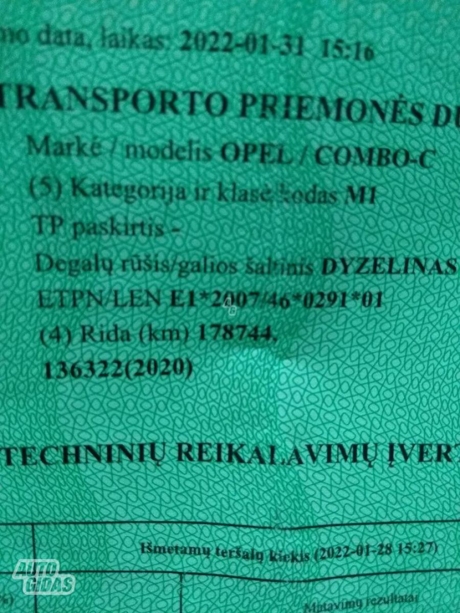 Blue Opel Combo 2010 in Vilkaviskis, with an engine capacity of 1.20 L and mileage of 263 thousand km for 1950 €, photo 19 on AUTOMOTO.COM.LV