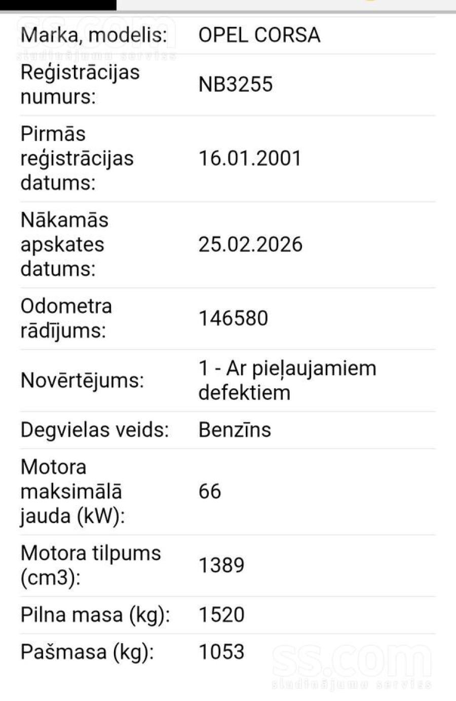 Opel Corsa 2001 in Jekabpils, with an engine capacity of 1.40 L and mileage of 147 thousand km for 1200 €, photo 21 on AUTOMOTO.COM.LV