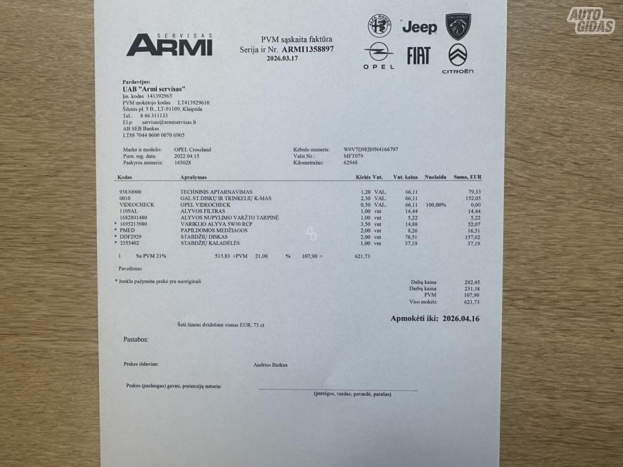 Grey Opel Crossland 2022 in Avizieniai, with an engine capacity of 1.20 L and mileage of 65 thousand km for 12950 €, photo 30 on AUTOMOTO.COM.LV